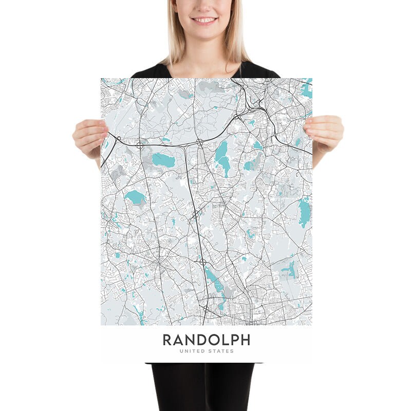 Modern City Map of Randolph, MA: Randolph Town Hall, Randolph Public ...