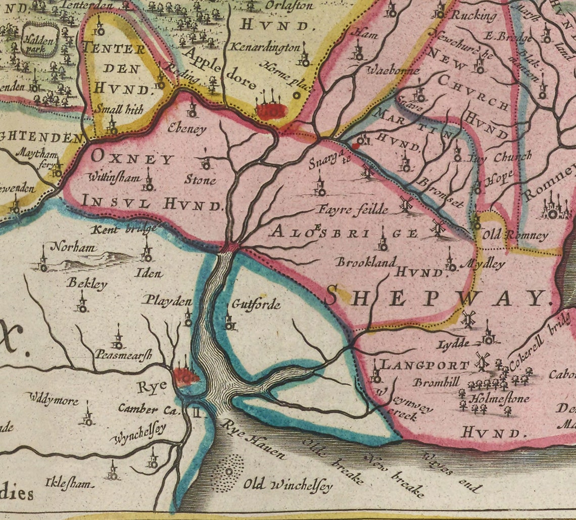 Old Map of Kent in 1665 by Joan Blaeu - Canterbury, Maidstone, Bromley ...