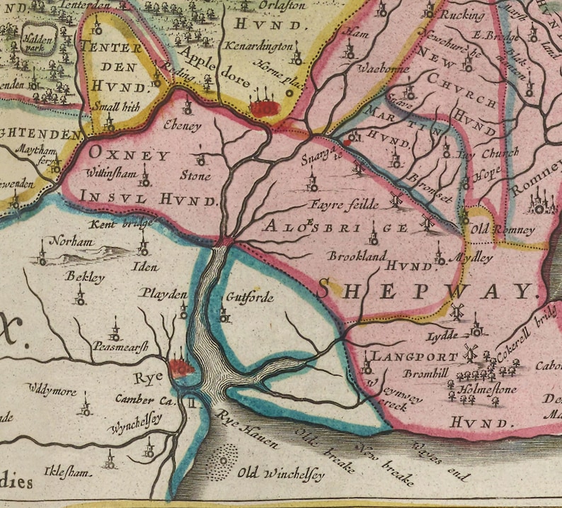 Old Map of Kent in 1665 by Joan Blaeu - Canterbury, Maidstone, Bromley ...