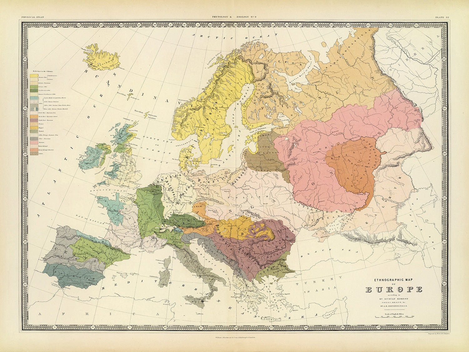 Old Map of Europe Ethnography and Ancient Tribes by AK Johnston 1856 ...
