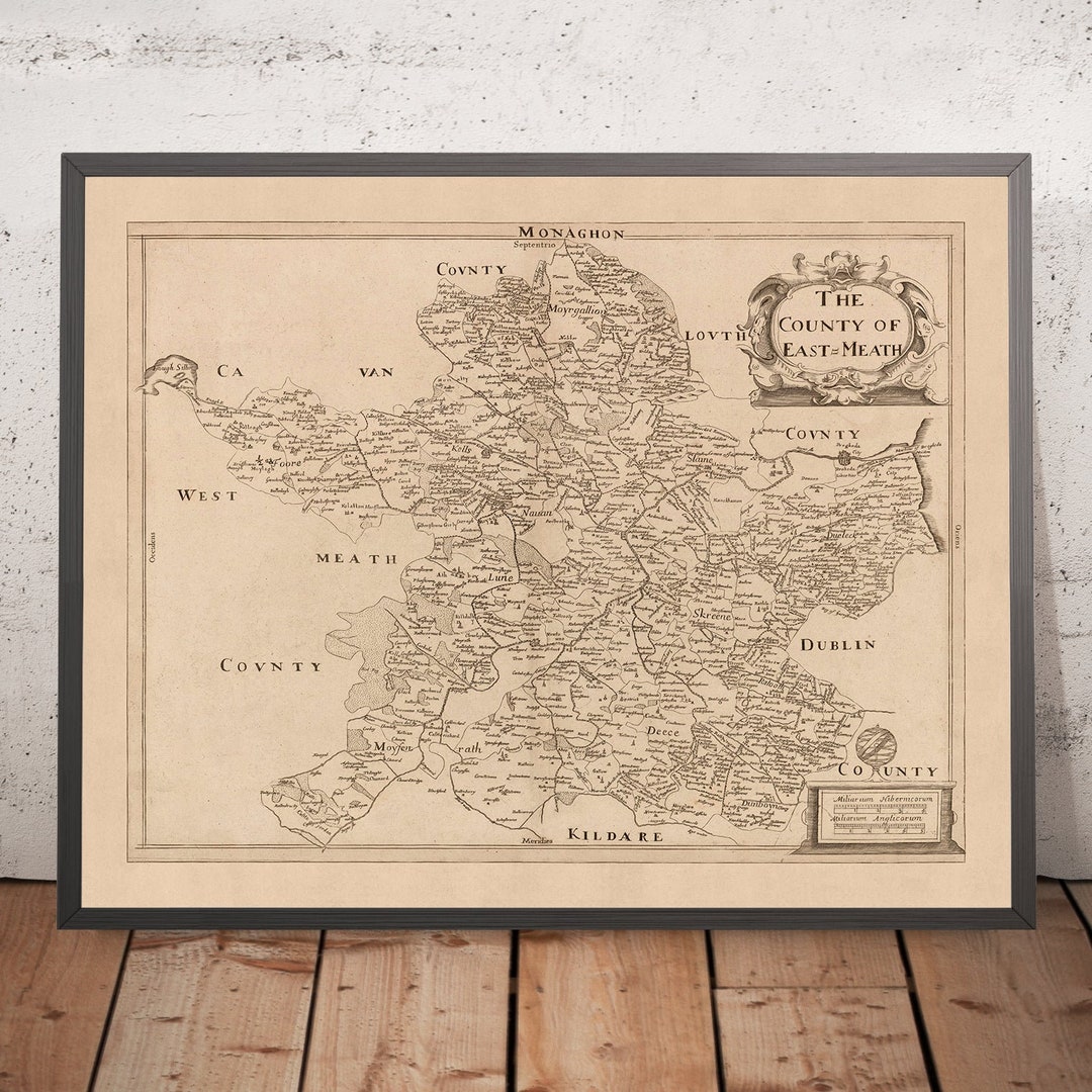 Old Map of County Meath (east Meath) by Petty, 1685: Trim, Navan, Kells ...