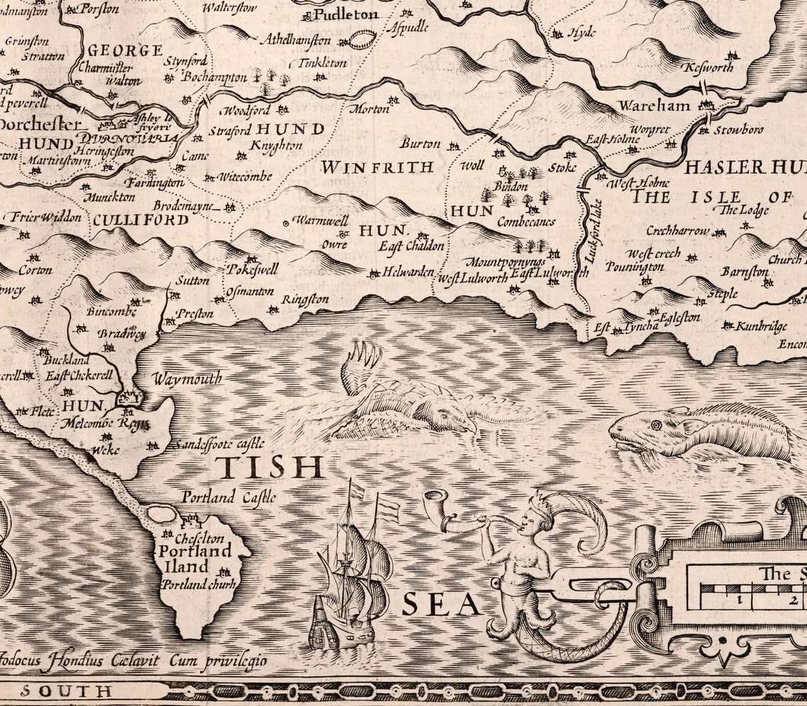 Old Map of Dorset in 1611 by John Speed - Poole, Weymouth, Dorchester ...