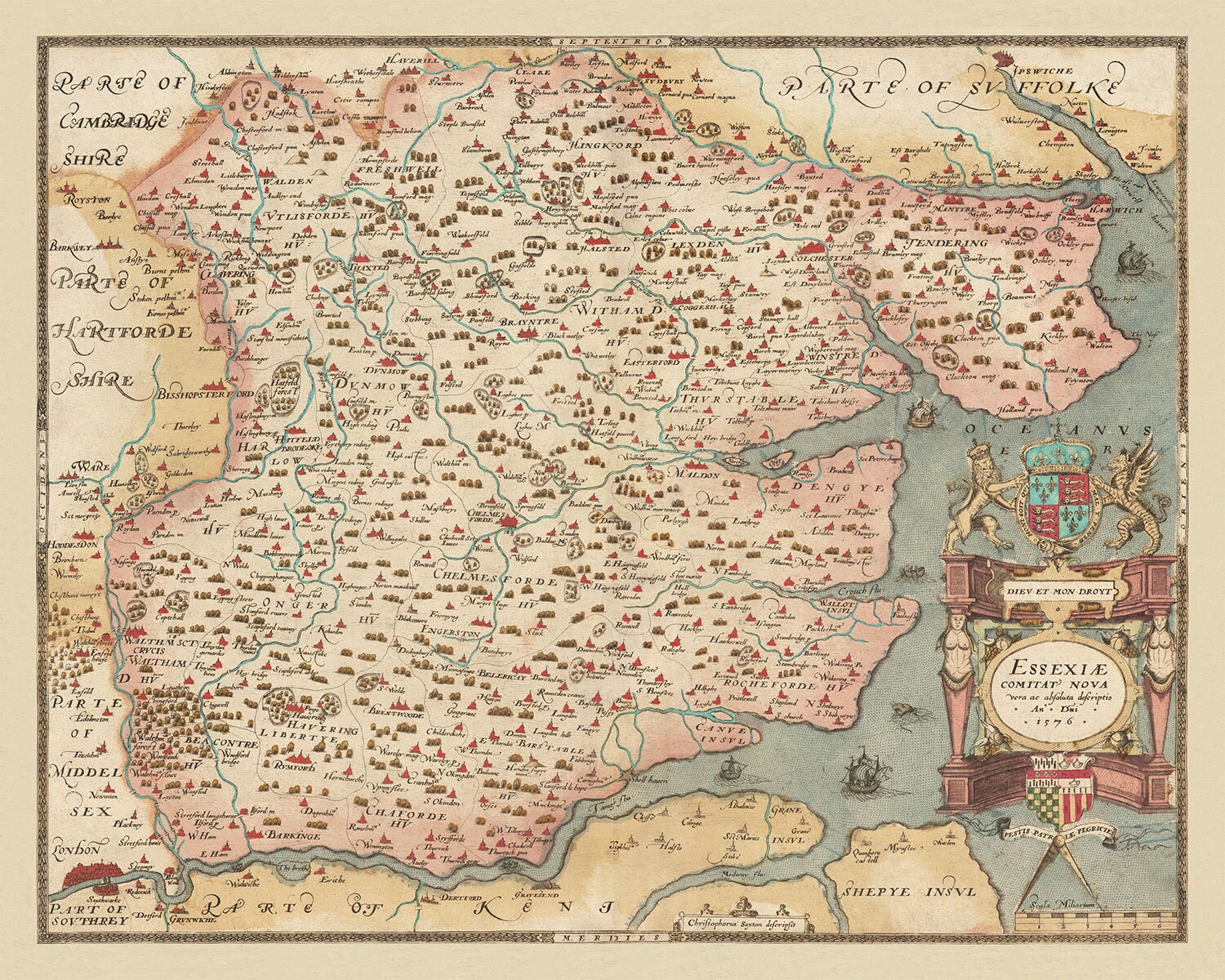 Old Map Of Essex 1579 Saxton First Map Of Essex Southend Etsy