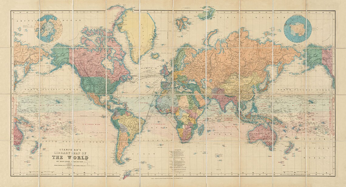 Old World Map by Stanford, 1866 - Masterpiece Vintage Atlas - Framed or ...