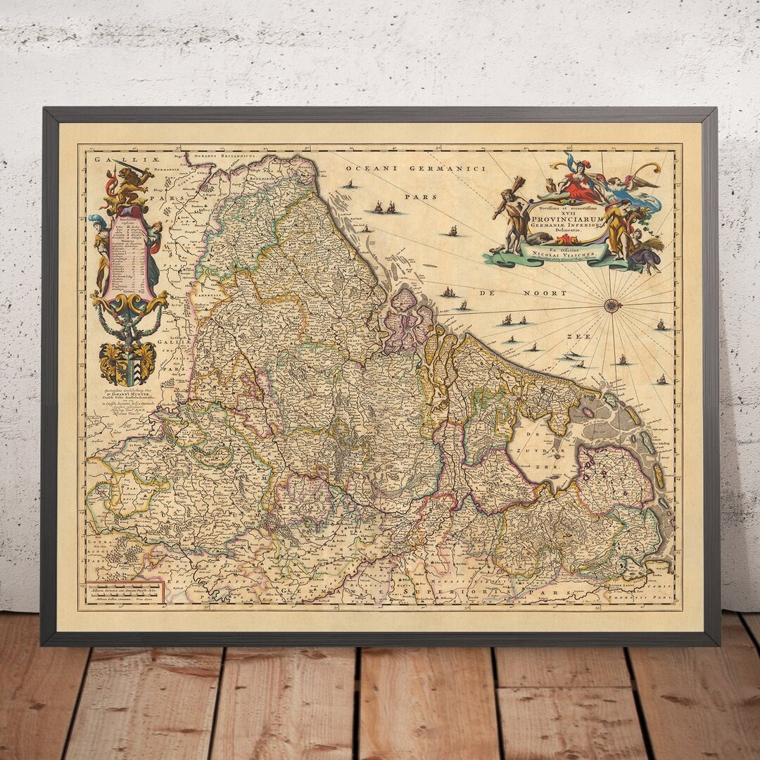 Old Map of the Seventeen Provinces by Visscher, 1690: Amsterdam ...