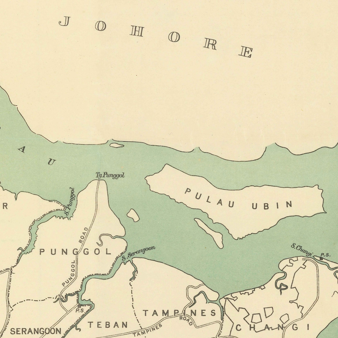 Old Map of Singapore Island, 1920 - Roads, Railway, Sembawang, Tampines ...