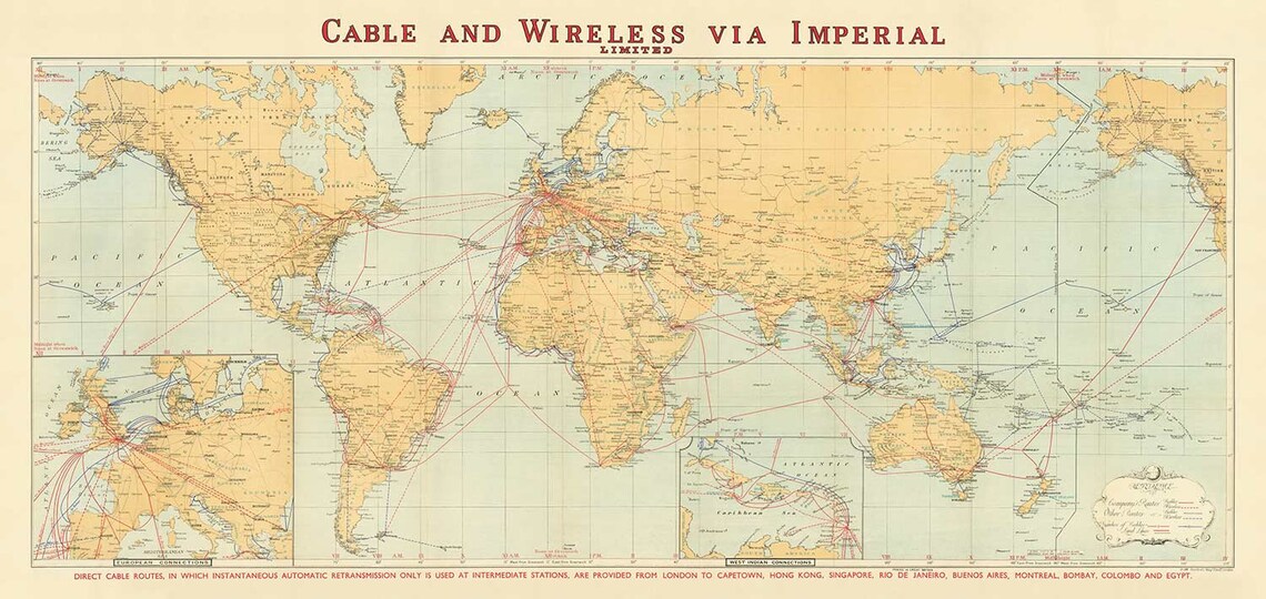 Old World Map of Cable and Wireless Ltd 1938 very Early | Etsy