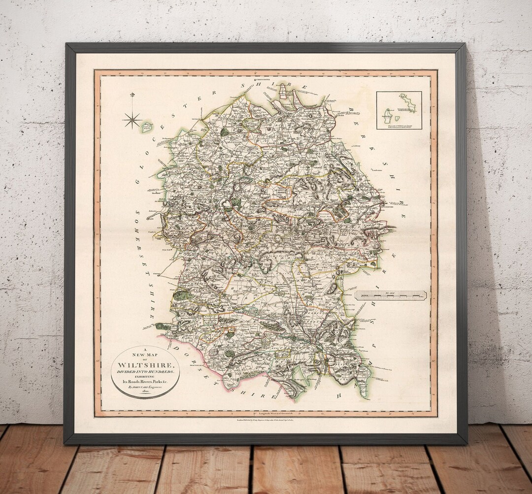 Old Map of Wiltshire in 1801 by John Cary - Swindon, Salisbury ...