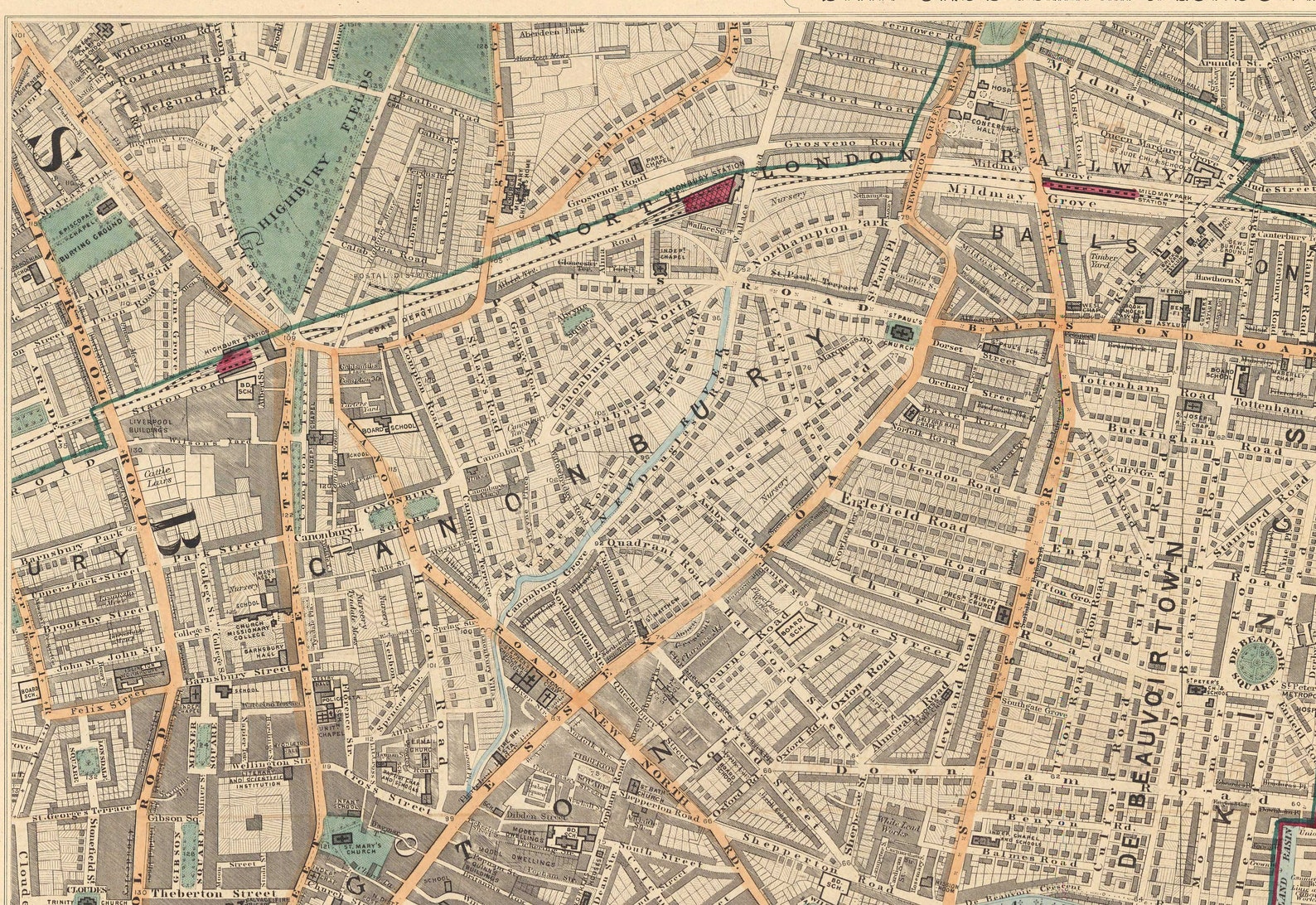 Old Map of East London, 1891- Hoxton, Haggerston, Dalston, Hackney ...