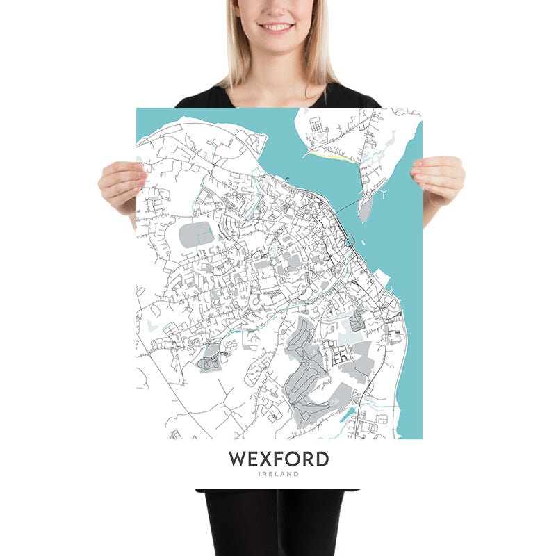 Modern Town Map of Wexford, Ireland: Wexford Town, Enniscorthy Castle ...