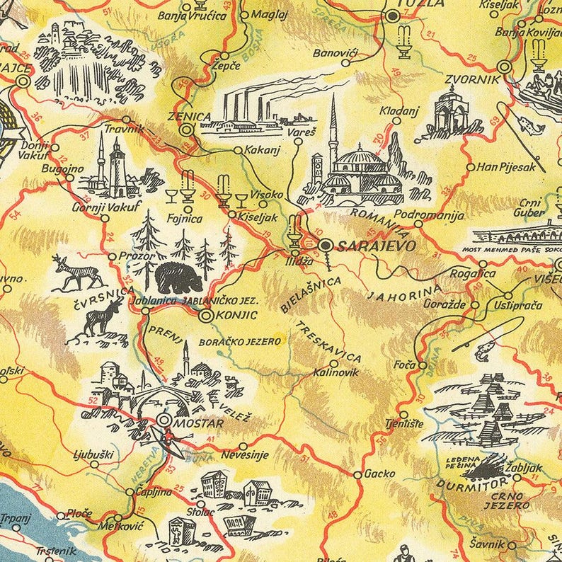 Old Pictorial Map of Yugoslavia by Kopac, 1959: Belgrade, Zagreb ...