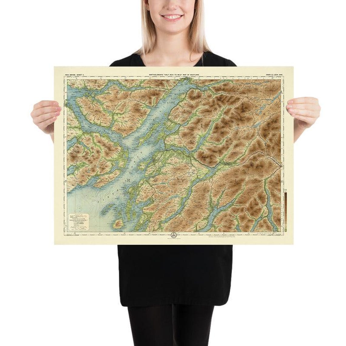Old OS Map of Oban & Loch Awe, Argyllshire by Bartholomew, 1901: Firth ...