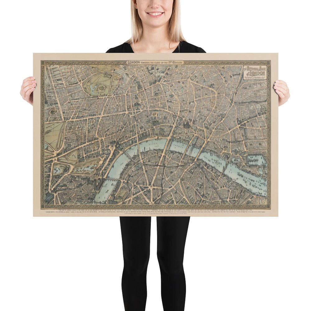 Old Birds Eye Map of London in 1892 by Charles Baker & Co - Westminster ...