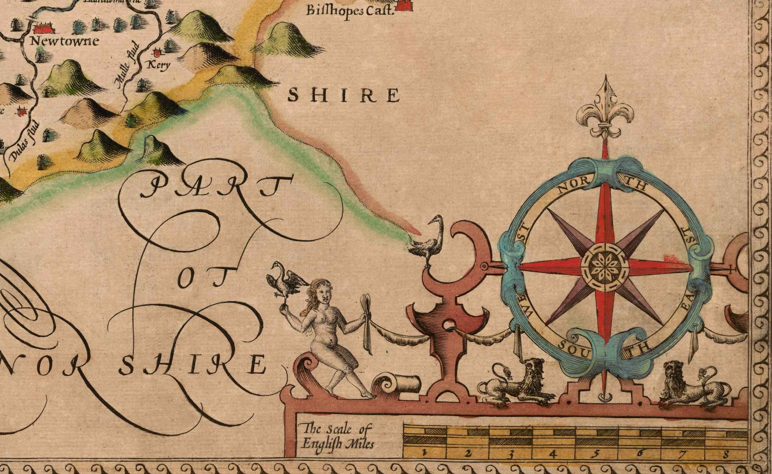 Old Map of Montgomeryshire, Wales, 1611 by John Speed - Powys, Maldwyn ...