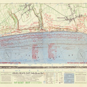 Old Military Map of Omaha Beach D-day Battle Plans, 1944: US Army ...