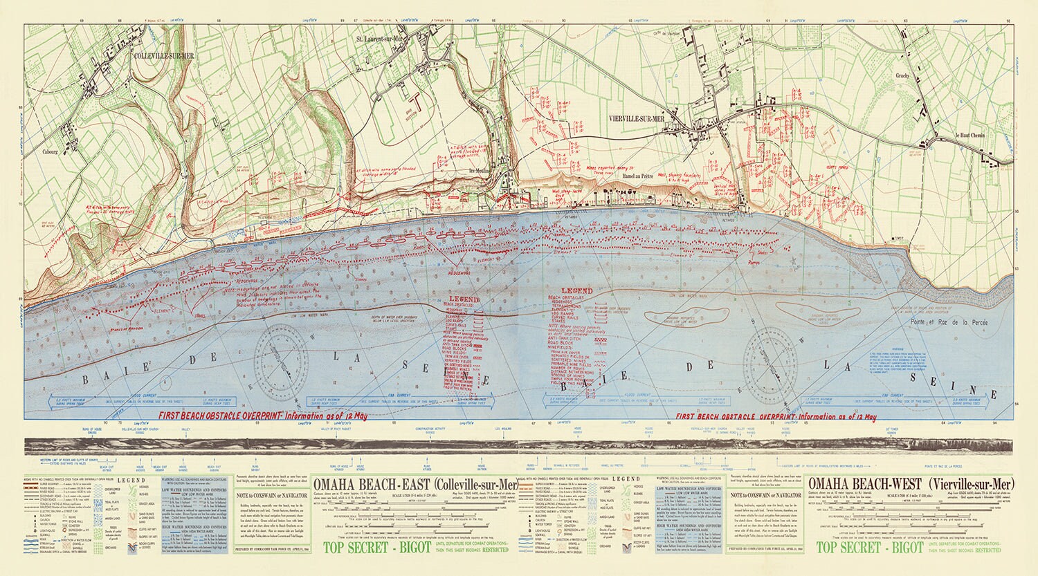 Old Military Map of Omaha Beach D-day Battle Plans, 1944: US Army ...