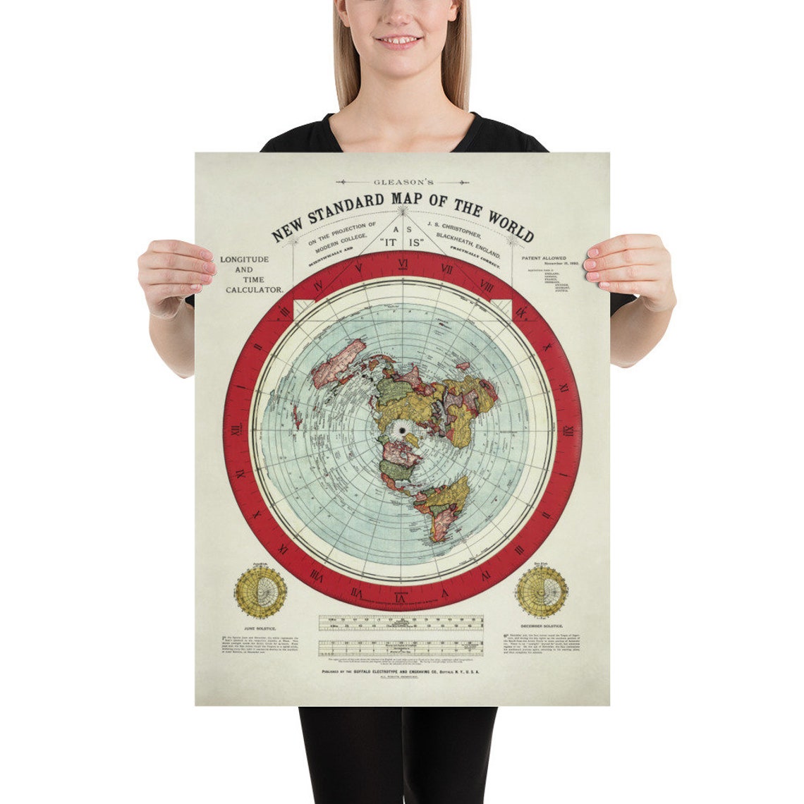 Old Flat Earth World Map, 1892, by Alexander Gleason - Rare Patented ...
