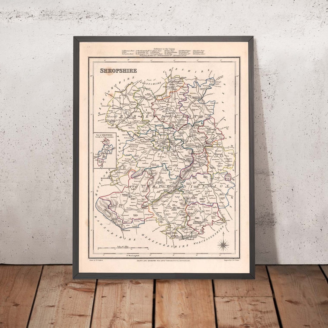 Old Map of Shropshire by Samuel Lewis, 1844: Telford, Shrewsbury ...