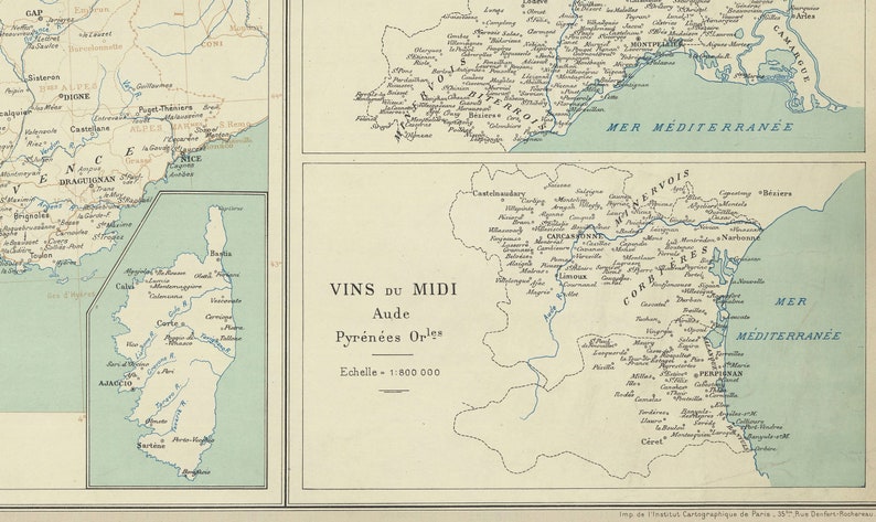 Old Map of French Wine Growing Regions, 1924 - Bordeaux, Rhone ...
