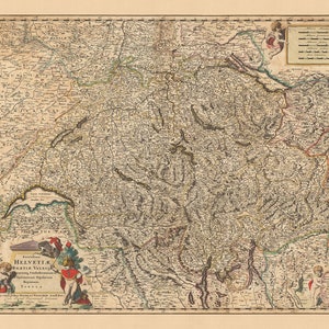 Old Map of Switzerland by Visscher, 1690: Bern, Zürich, Geneva ...