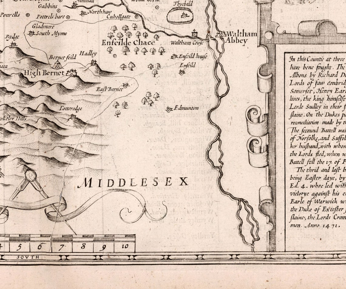 Old Map of Hertfordshire, 1611, John Speed - Stevenage, St Albans ...