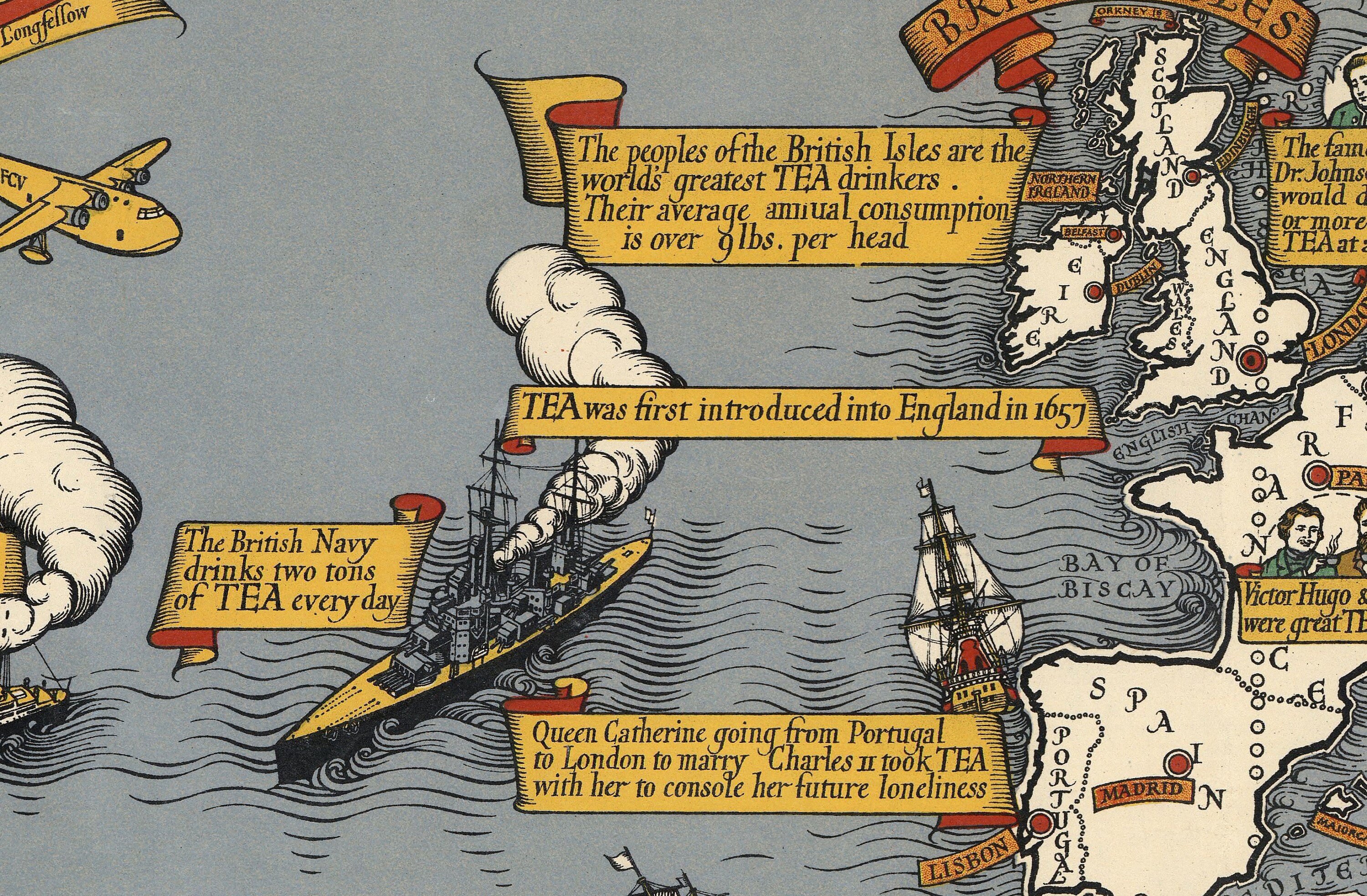 Tea World Map, 1940 - Rare Old Vintage Wall Chart by Macdonald Gill ...