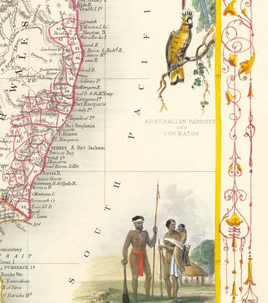 Old Map of Australia and Tasmania, 1851, by Tallis & Rapkin - Sydney ...