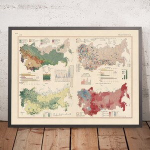 Infographic Map of USSR, 1967: Russian Population Dynamics, Industrial ...