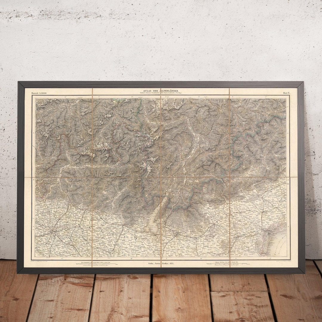 Old Map of Southeastern Alps by Mayr, 1874: Switzerland, Italy, Milan ...