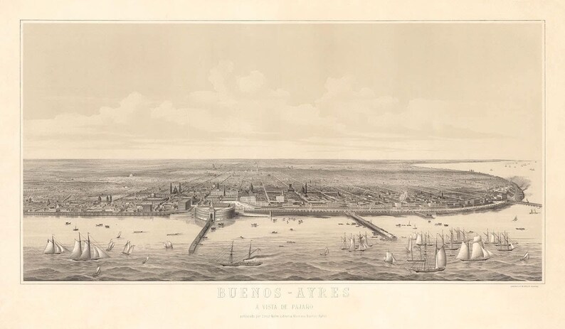 Old Bird's Eye Map of Buenos Aires by Dulin, 1880: Casa Rosada, Puerto ...