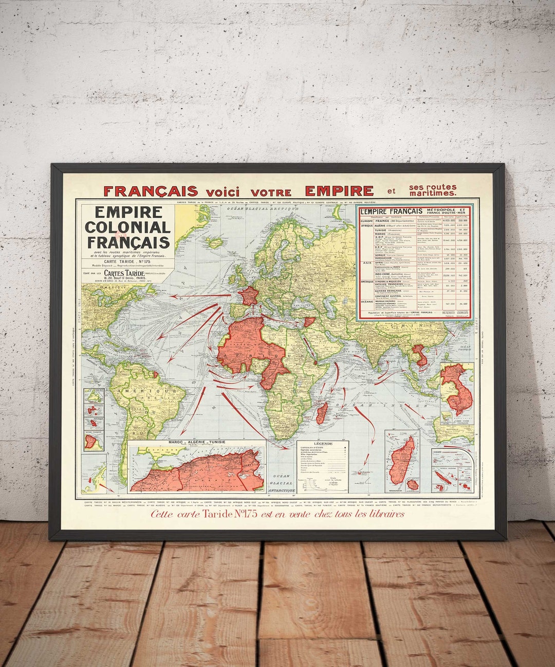Old Map of the French Colonial Empire, 1938 by Taride - France ...