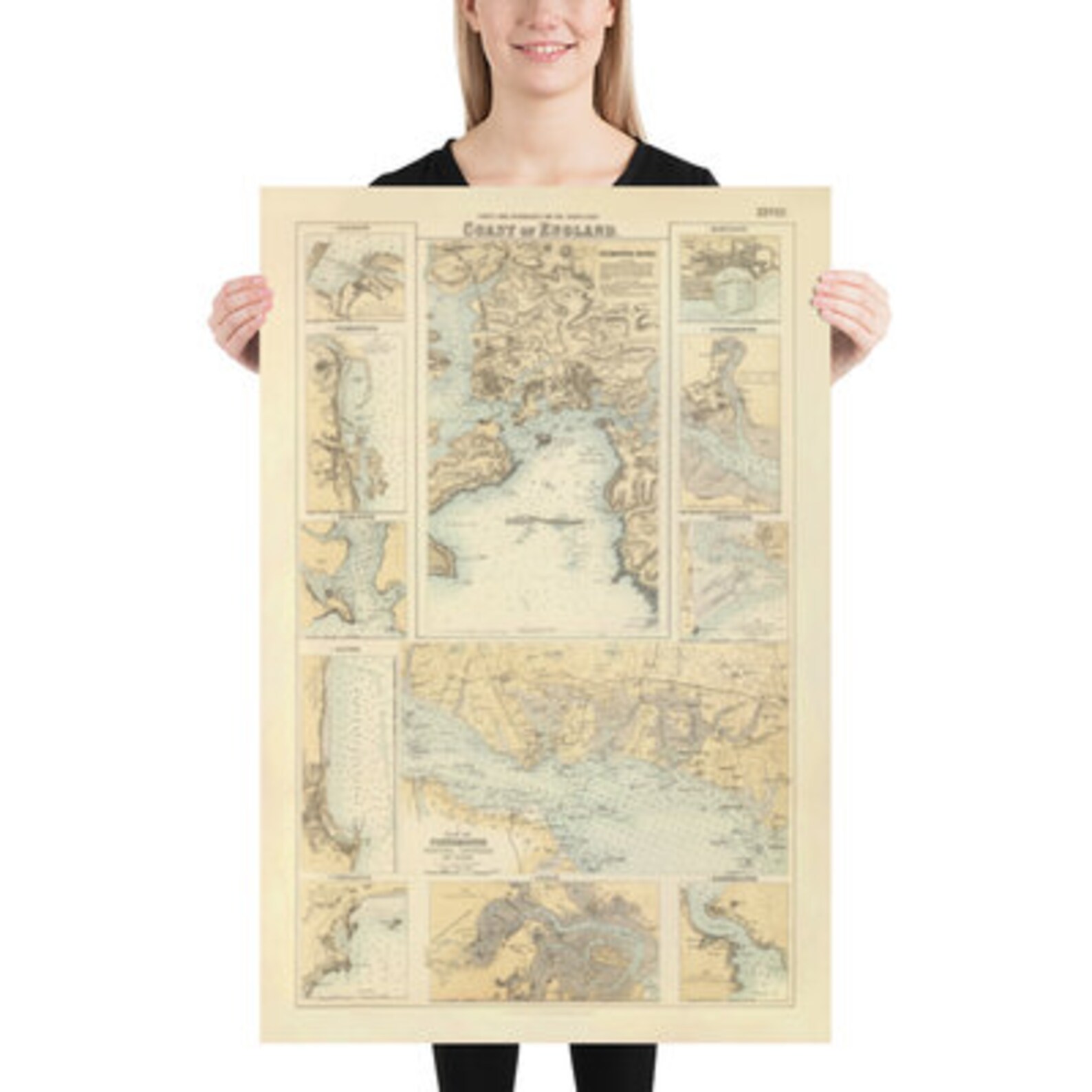 Old Map of the Ports & Harbours in South East of England, 1872 ...