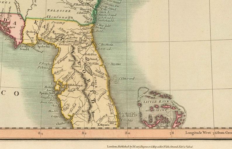 Old Map of USA, 1806 by John Cary - Early Federalist USA - Large ...