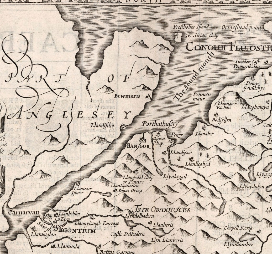 Old Map of Caernarfonshire Wales, 1611 by John Speed - Caernarfon ...