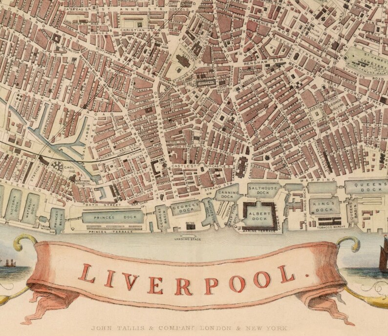 Old Map of Liverpool by Tallis & Rapkin 1851 Docks Mersey - Etsy Singapore