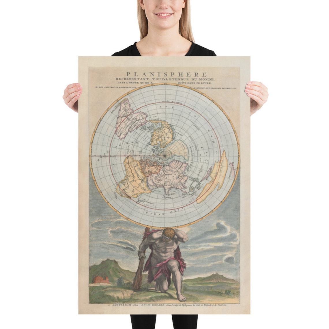 Old Flat Earth Planisphere World Map 1715 by Louis Renard - Etsy UK