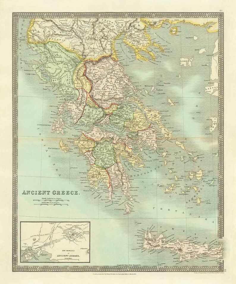 Old Map of Ancient Greece 1834 Chart by Teesdale Crete - Etsy UK