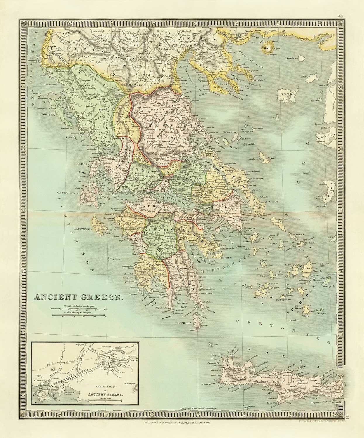 Old Map of Ancient Greece 1834 Chart by Teesdale Crete - Etsy UK
