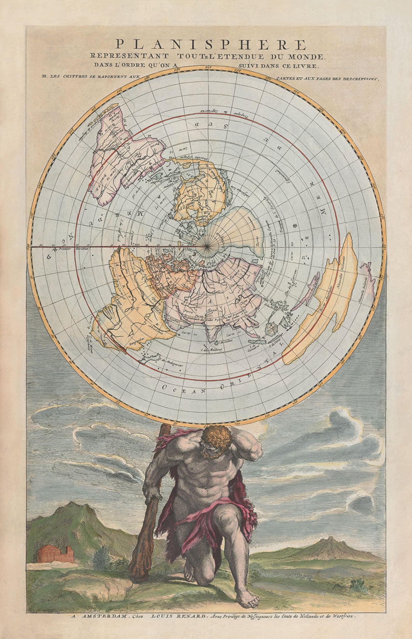 Old Flat Earth Planisphere World Map 1715 by Louis Renard | Etsy