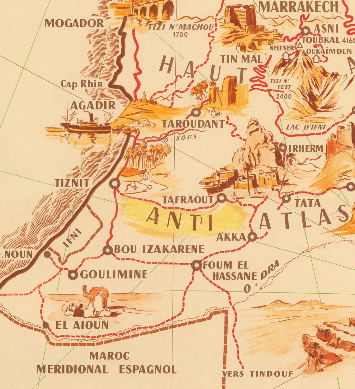 Old Map of Morocco by Theophile-jean Delaye in 1950 - Casablanca, Rabat ...