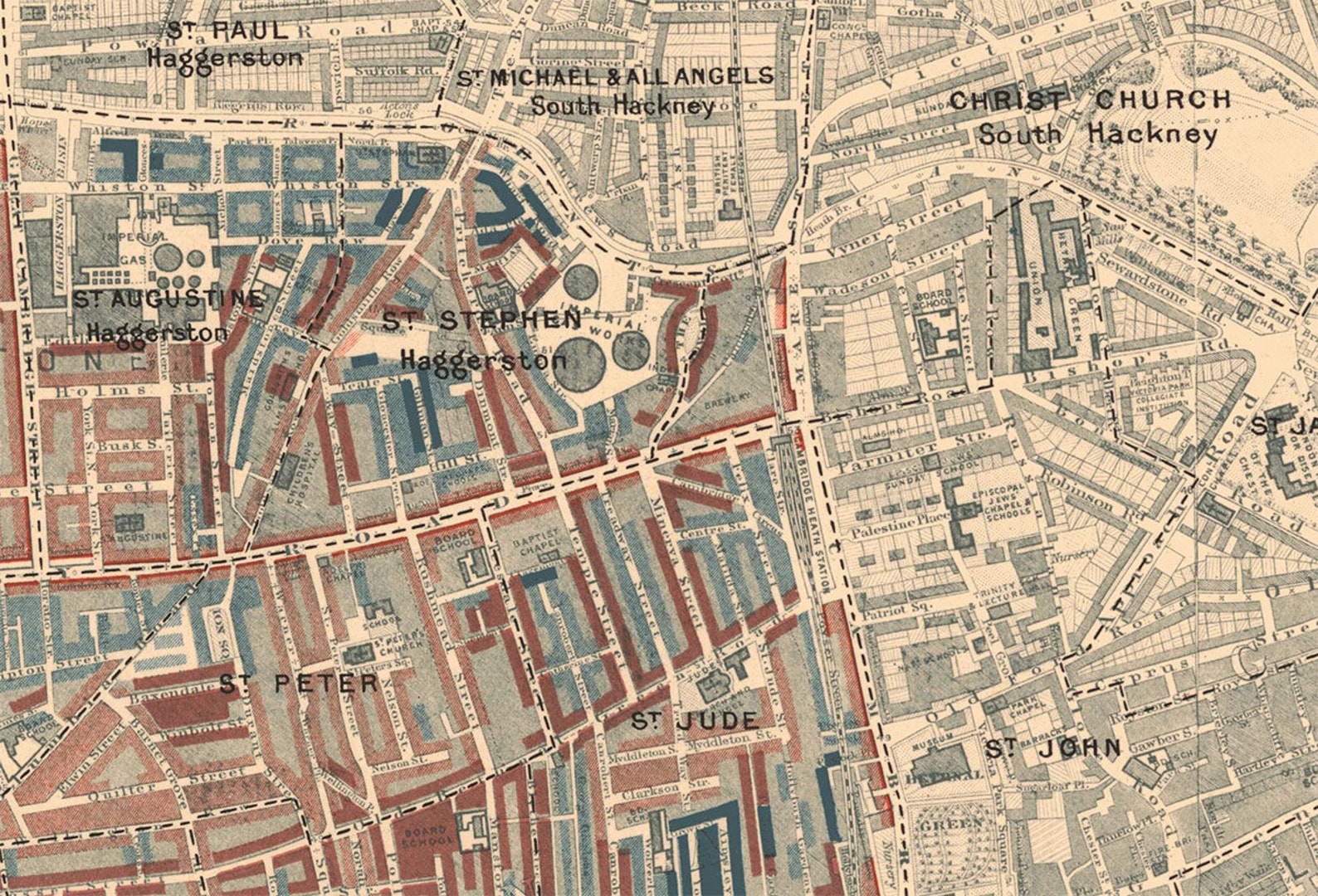 Old Map of London Poverty 1898-9, East Central by Booth - Hackney ...