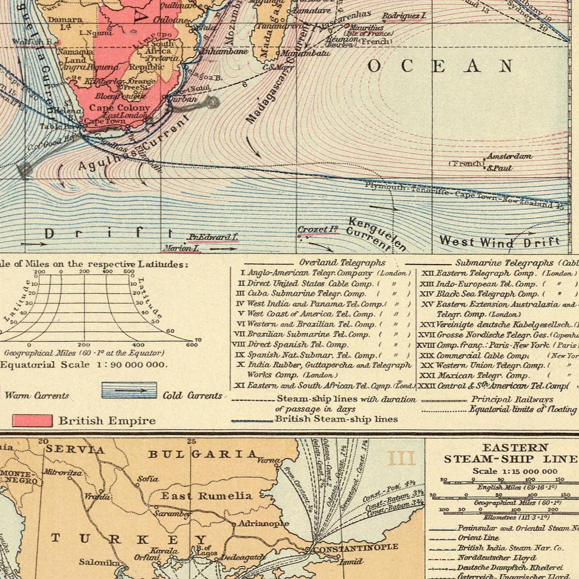 Old World Map of British Empire Trade Routes & Ocean Currents, 1895 ...