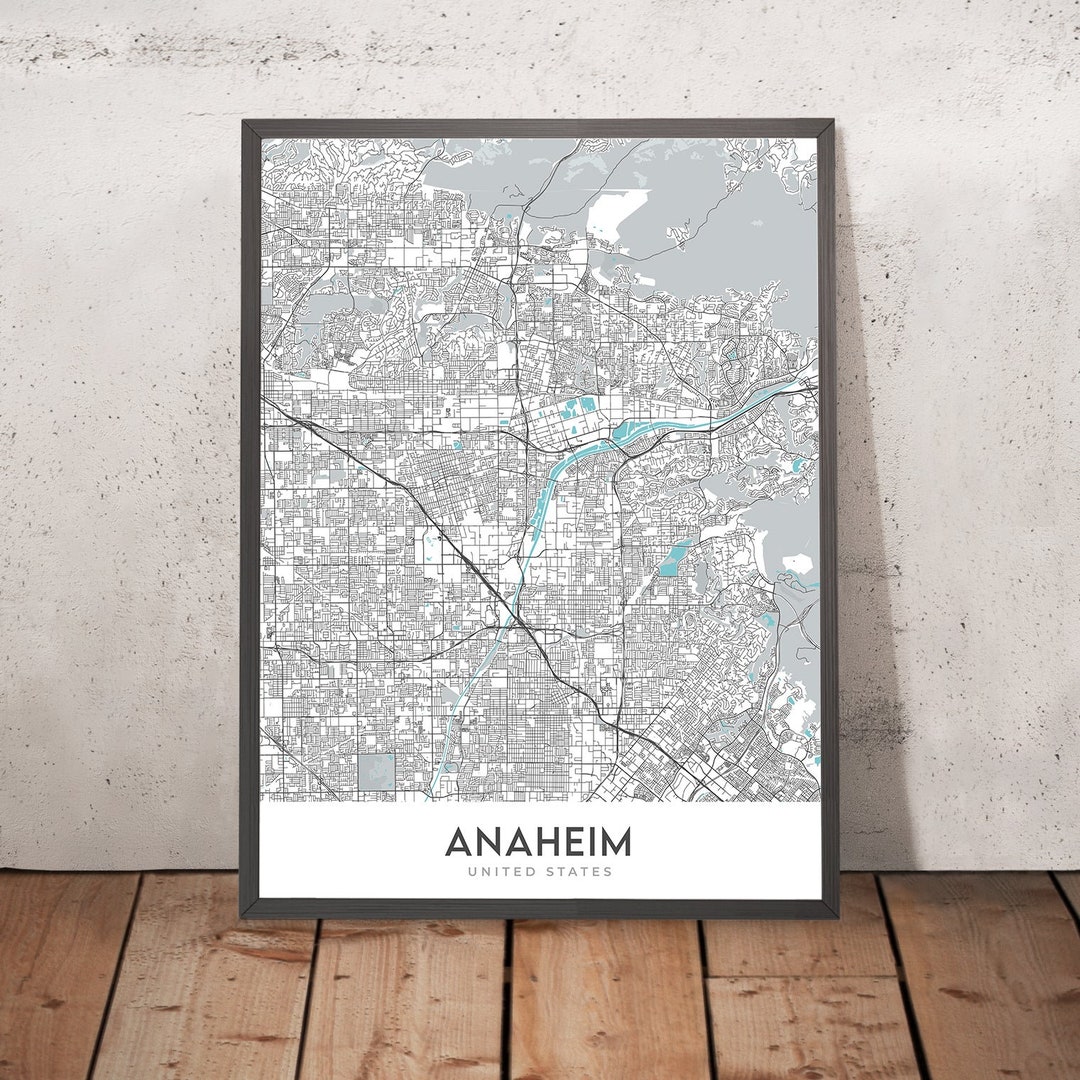 Modern City Map of Anaheim, CA: Disneyland, Angel Stadium, Honda Center ...