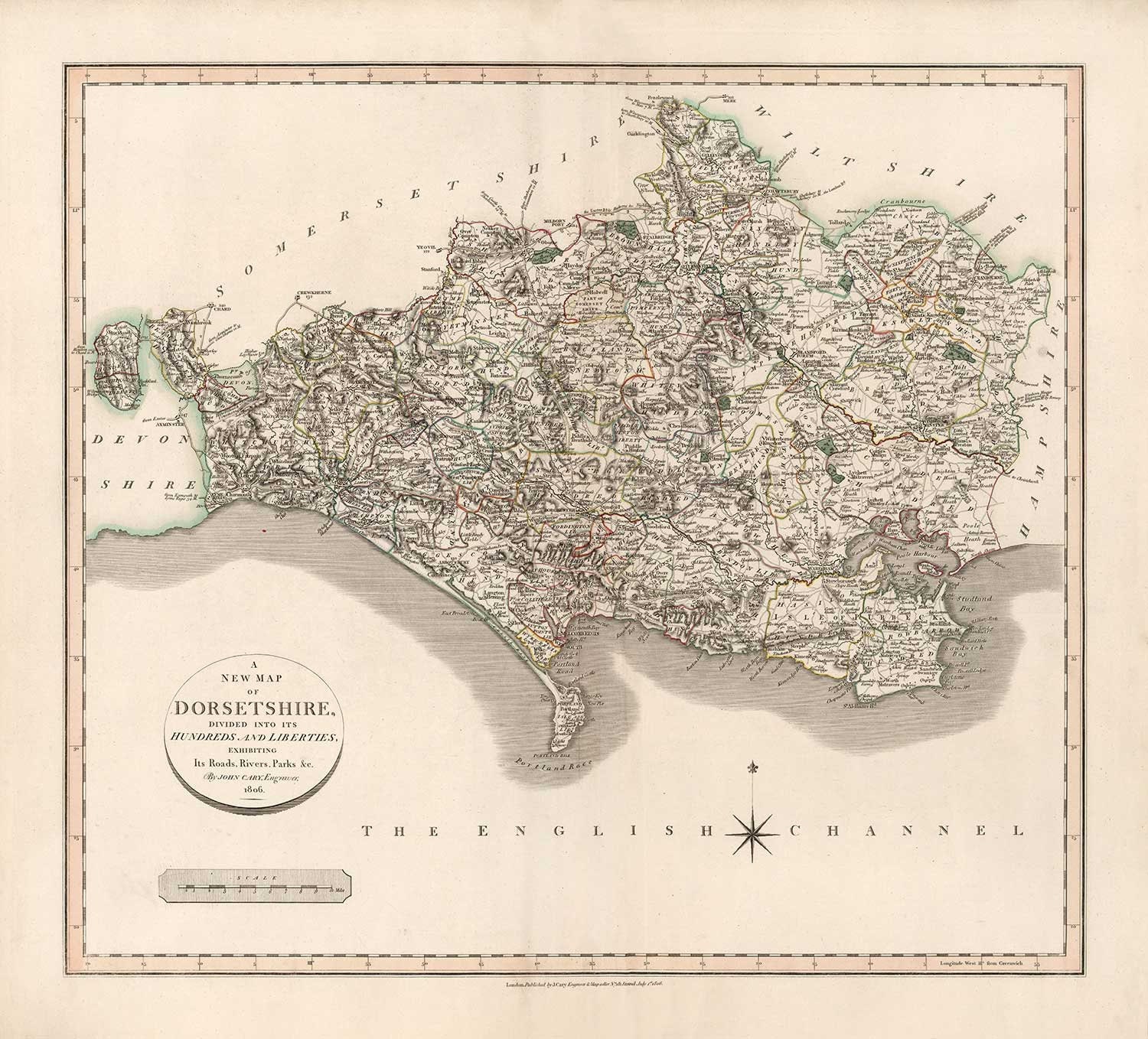 Old Map of Dorset in 1806 by John Cary - Dorchester, Poole, Weymouth ...