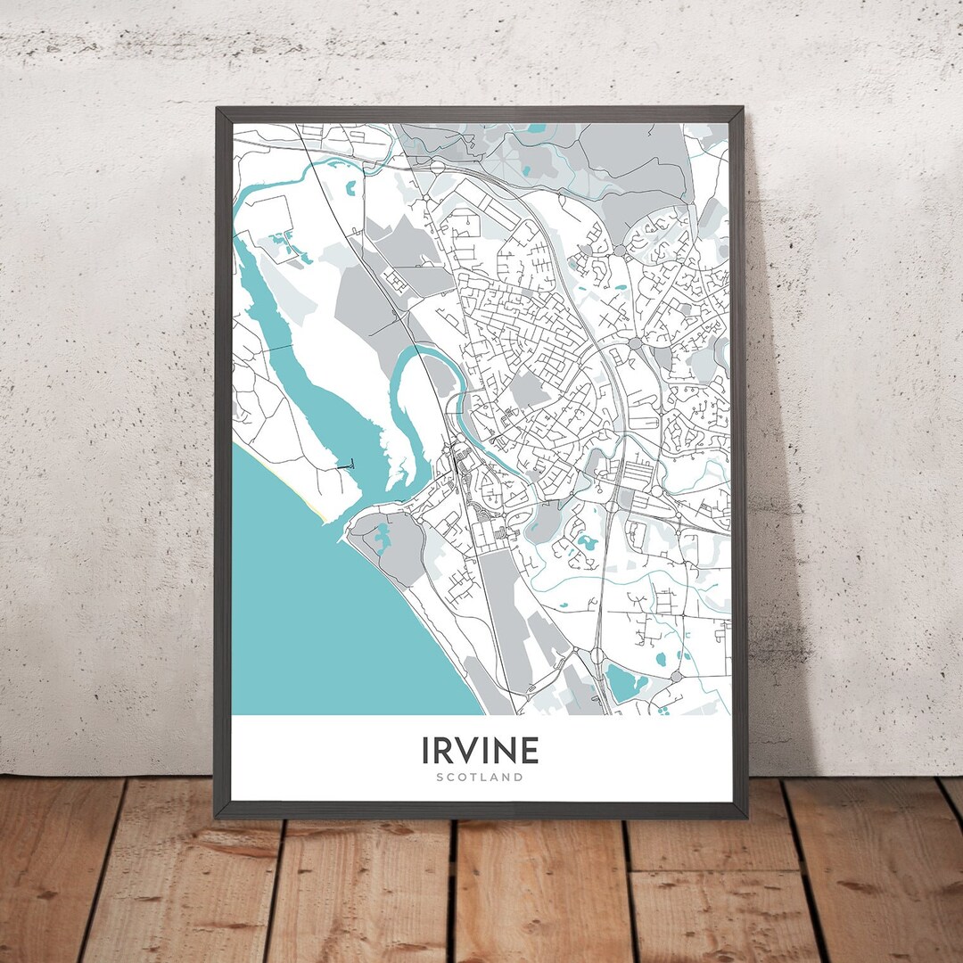Modern Town Map of Irvine, Scotland: Town Centre, River Irvine ...