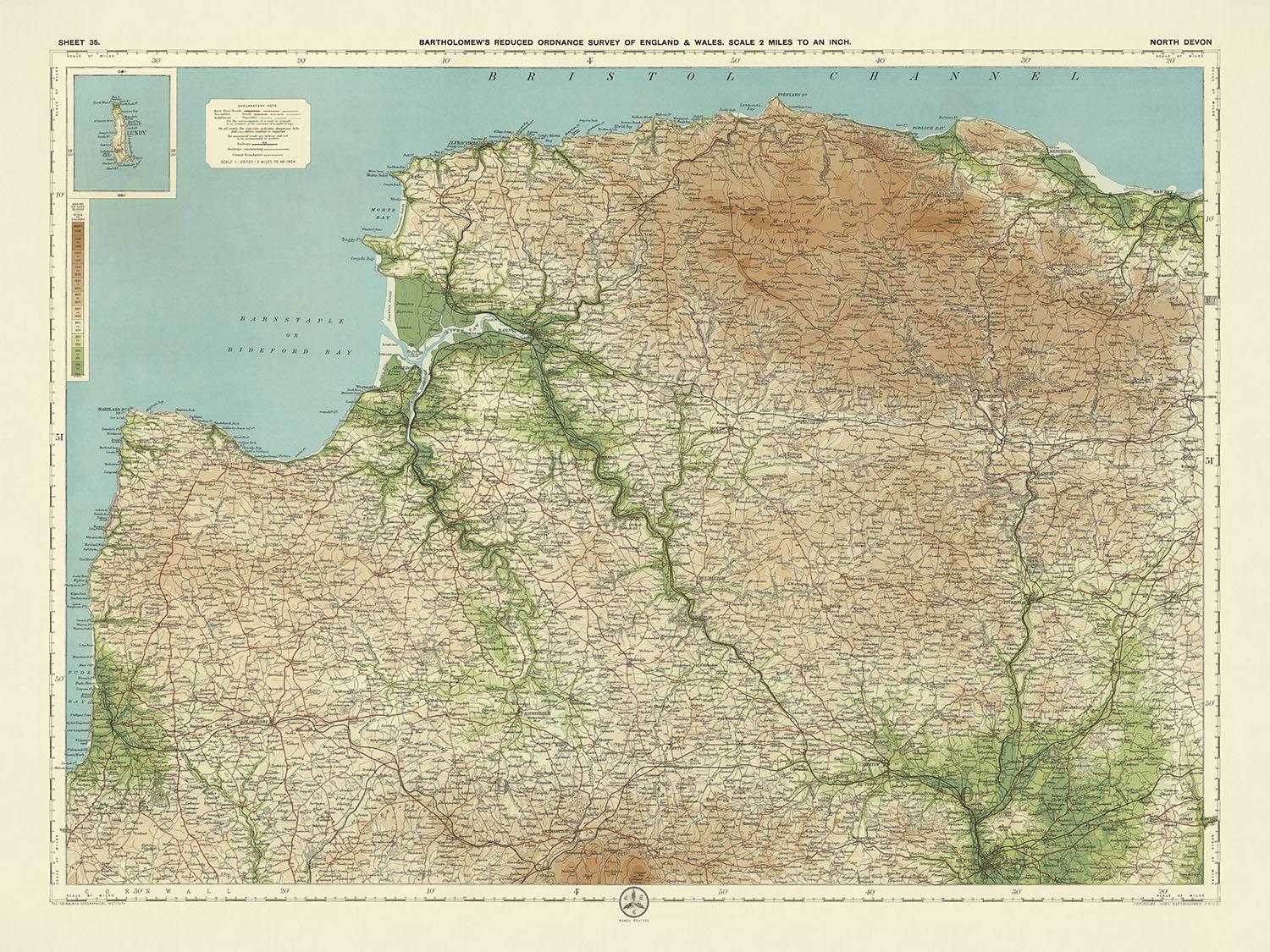 Old OS Map of North Devon by Bartholomew, 1901: Barnstaple, Exmoor ...