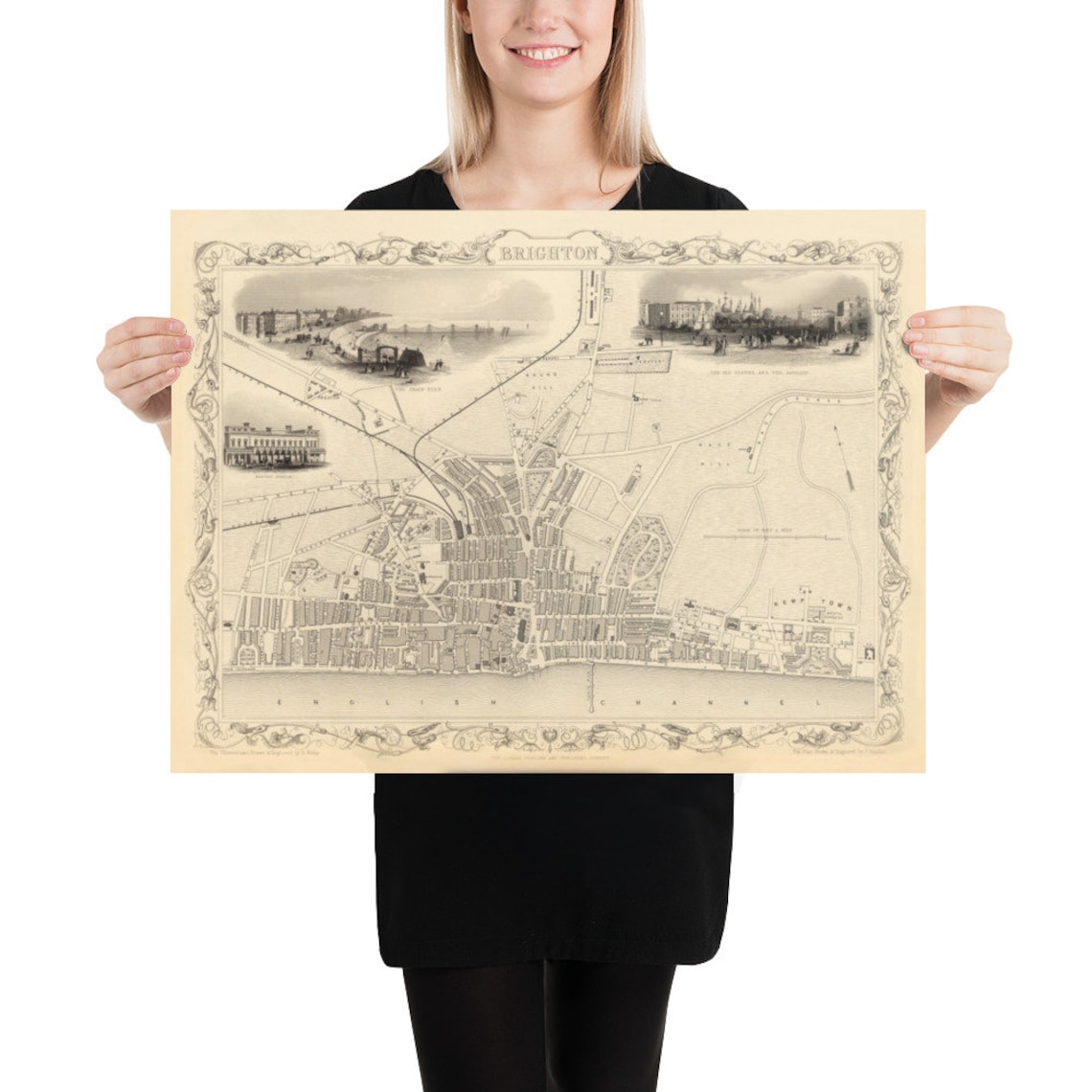 Old Map of Brighton in 1851 by J. & F. Tallis - Lanes, Pier, Parade ...