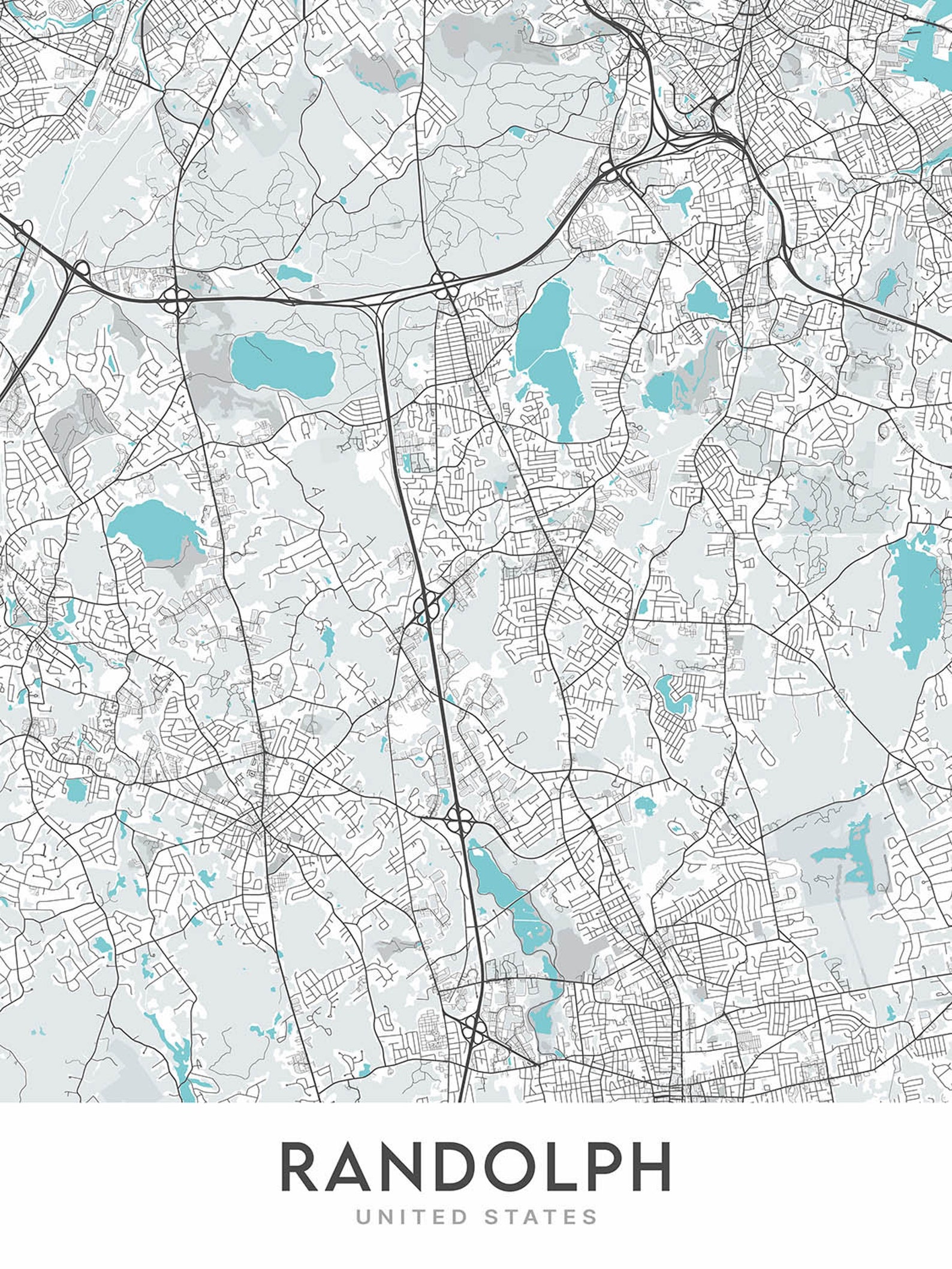 Modern City Map of Randolph, MA: Randolph Town Hall, Randolph Public ...