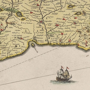 Old Map of Galloway in 1665 by Joan Blaeu - Dumfries, Glenluce, Wigtown ...