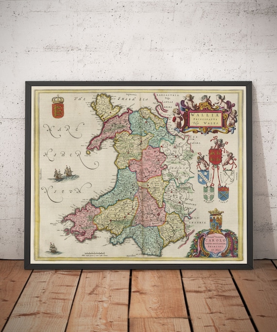 Rare Old Map of Wales Cymru by Joan Blaeu 1645 Ancient - Etsy
